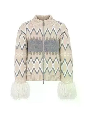 Pho Firenze Jacquard-knit Faux-fur Cardigan - Neutrals