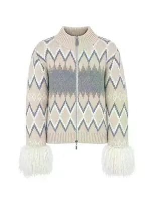 Pho Firenze Jacquard-knit Faux-fur Cardigan - Neutrals