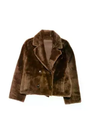 YVES SALOMON Double-breasted Shearling Jacket - Brown