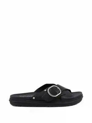 EMU AUSTRALIA Ebony Buckle-detail Crossover-strap Slides - Black