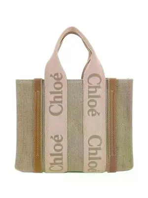 CHLOÉ Small Woody Tote Bag In Linen - Neutrals