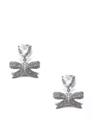 SELF-PORTRAIT Crystal Heart Bow Drop Earrings - Silver