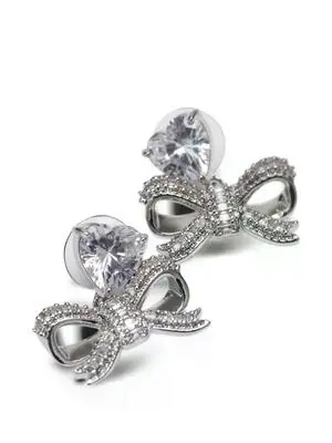 SELF-PORTRAIT Crystal Heart Bow Drop Earrings