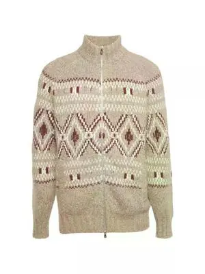 BRUNELLO CUCINELLI VINTAGE Fair Isle Zip-up Cardigan - Neutrals