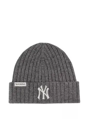 SPORTY & RICH X Yankees Ribbed-knit Beanie Hat - Grey