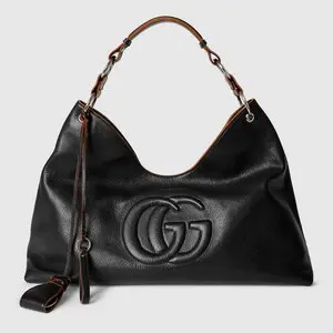 Gucci Large Shoulder Bag With Double G Detail Leather - Black