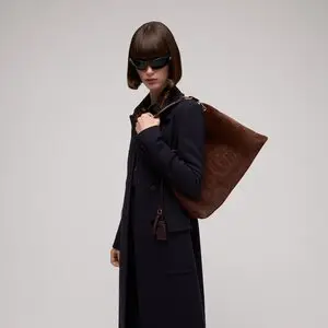 Gucci Large Shoulder Bag With Double G Detail Suede
