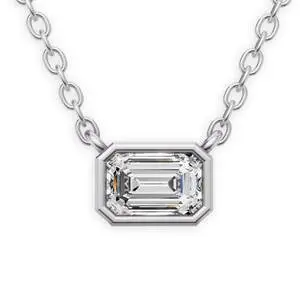 SEREIA OFFICIAL 14k Gold 0.5 Ct Lab-grown Emerald Cut Bezel Pendant White Gold - Silver