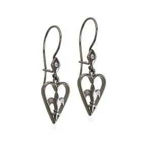 MYRTO KATRAMADOU JEWELLERY Heartshield – Hook Earrings Black-plated Silver - White/black