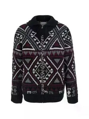 ROBERTO COLLINA Geometric-pattern Zip-up Cardigan - Black