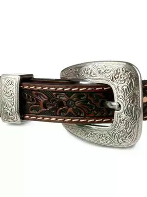 STETSON Floral-tooled Leather Belt - Brown