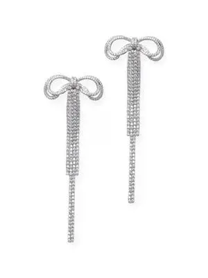 SELF-PORTRAIT Double Crystal Bow Earrings - Silver