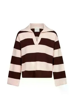 FORTE FORTE Striped Polo-collar Sweater - Brown
