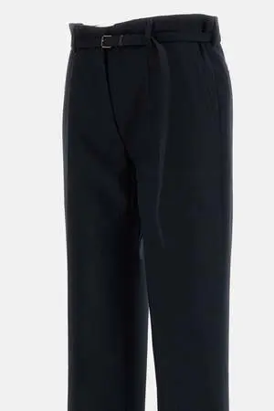 Dries Van Noten Pantaloni Presta In Lana Con Cintura - Blu