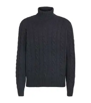 POLO RALPH LAUREN Wool-cashmere Cable-knit Rollneck Sweater - Black