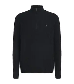 POLO RALPH LAUREN Wool-cashmere Quarter-zip Sweater - Black