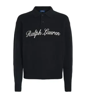 POLO RALPH LAUREN Wool-alpaca Logo Polo Sweater - Black