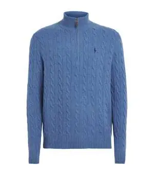 POLO RALPH LAUREN Wool-cashmere Quarter-zip Sweater - Blue