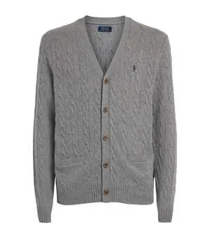POLO RALPH LAUREN Wool-cashmere Cable-knit Cardigan - Grey