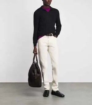 ISAIA Wool-silk-cashmere Polo Sweater - Black