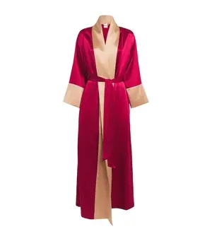 Loretta Caponi Silk Porzia Long Robe - Red