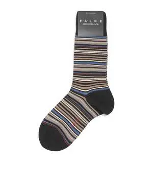 Falke Cotton-blend Microblock Stripe Socks - Grey