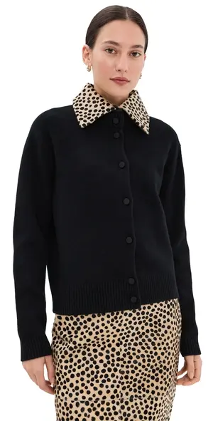 RÓHE Cheetah Collar Cardigan - Black