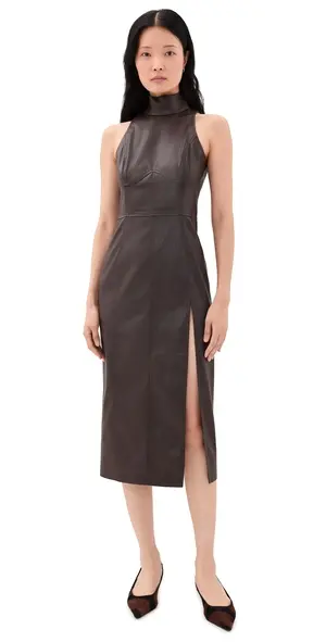 Susana Monaco Faux Leather Mock Sleeveless Slit Dress - Java
