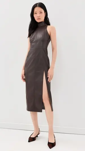 Susana Monaco Faux Leather Mock Sleeveless Slit Dress