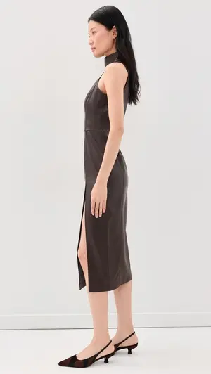 Susana Monaco Faux Leather Mock Sleeveless Slit Dress