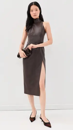 Susana Monaco Faux Leather Mock Sleeveless Slit Dress