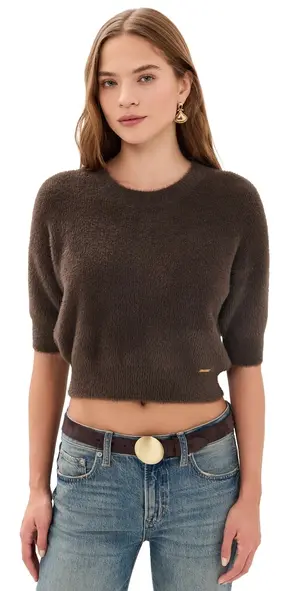 L'AGENCE Guinevere Short Sleeve Crop Crew Pullover - Dark Java