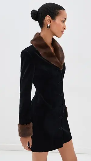 TANNER FLETCHER Antoinette Faux Fur Collar Mini Dress