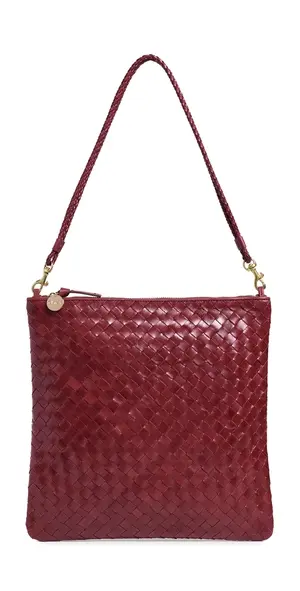 Clare V. Medium Woven Diagonal Foldover Clutch - Garnet