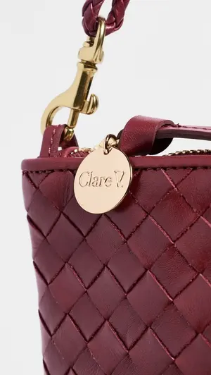 Clare V. Medium Woven Diagonal Foldover Clutch - Garnet