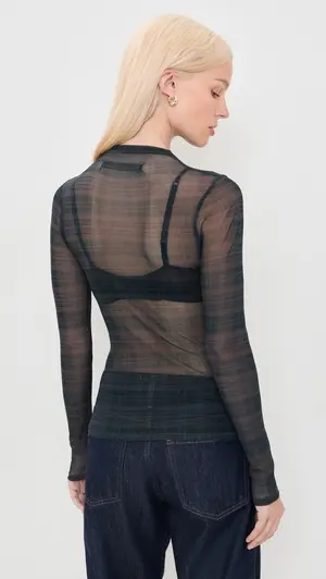 ENZA COSTA Mesh Long Sleeve Twist Top In Plaid