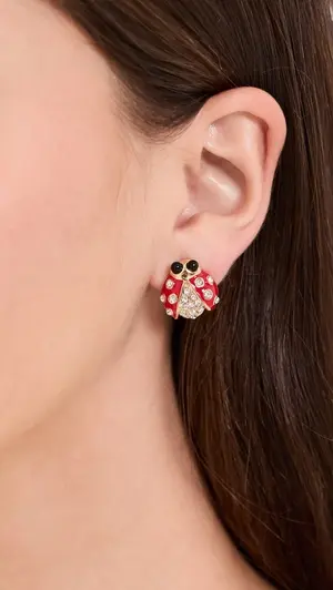 KENNETH JAY LANE Crystal Ladybug Back Ball Earring