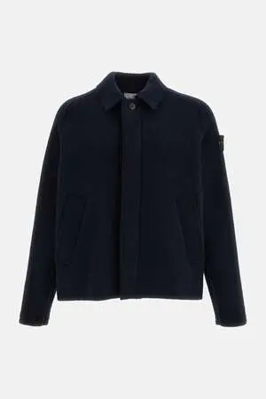 Stone Island Cardigan In Lana Infeltrita Rws - Blu