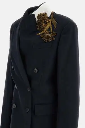Dries Van Noten Blazer Doppiopetto In Lana Con Ricami - Blu