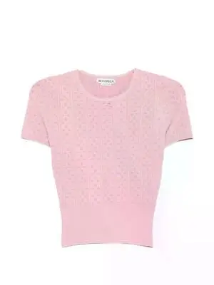 JW Anderson Pointelle Bow-detail T-shirt - Pink