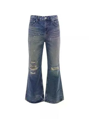 FLANEUR Paint-splatter Distressed Jeans - Blue