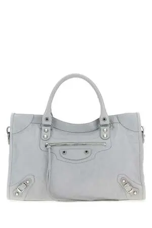 BALENCIAGA Light Grey Leather Medium Le City Handbag - Gray