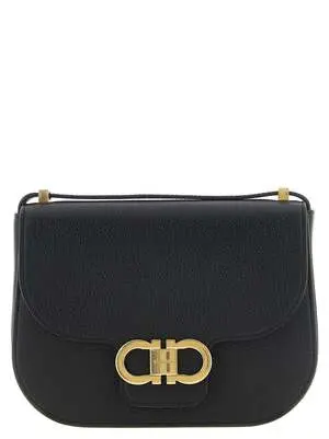 FERRAGAMO North-south Double Gancini' Crossbody Bag - Black