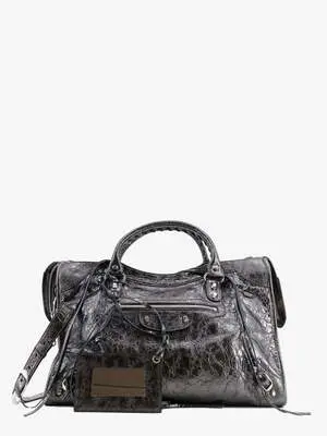 BALENCIAGA Le City Medium Metallic Leather Handbag - Gray