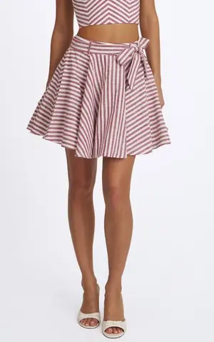 MISS CIRCLE Xolani Striped Linen Mini Skirt - Red