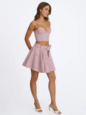 MISS CIRCLE Xolani Striped Linen Mini Skirt