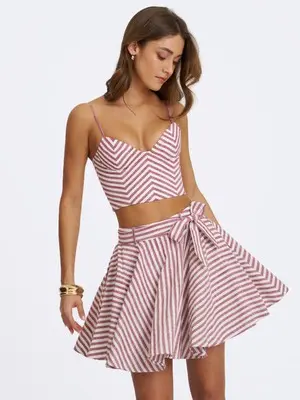 MISS CIRCLE Xolani Striped Linen Mini Skirt