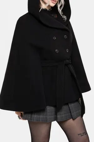 DISTURBIA Althea Hooded Spider Pin Detail Cape