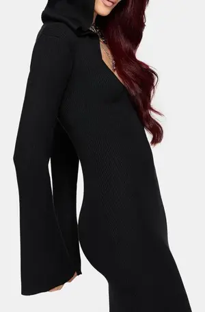 DISTURBIA Heike Hooded Ribbed Knit Dress
