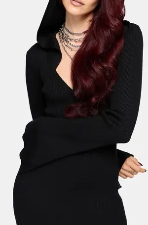 DISTURBIA Heike Hooded Ribbed Knit Dress